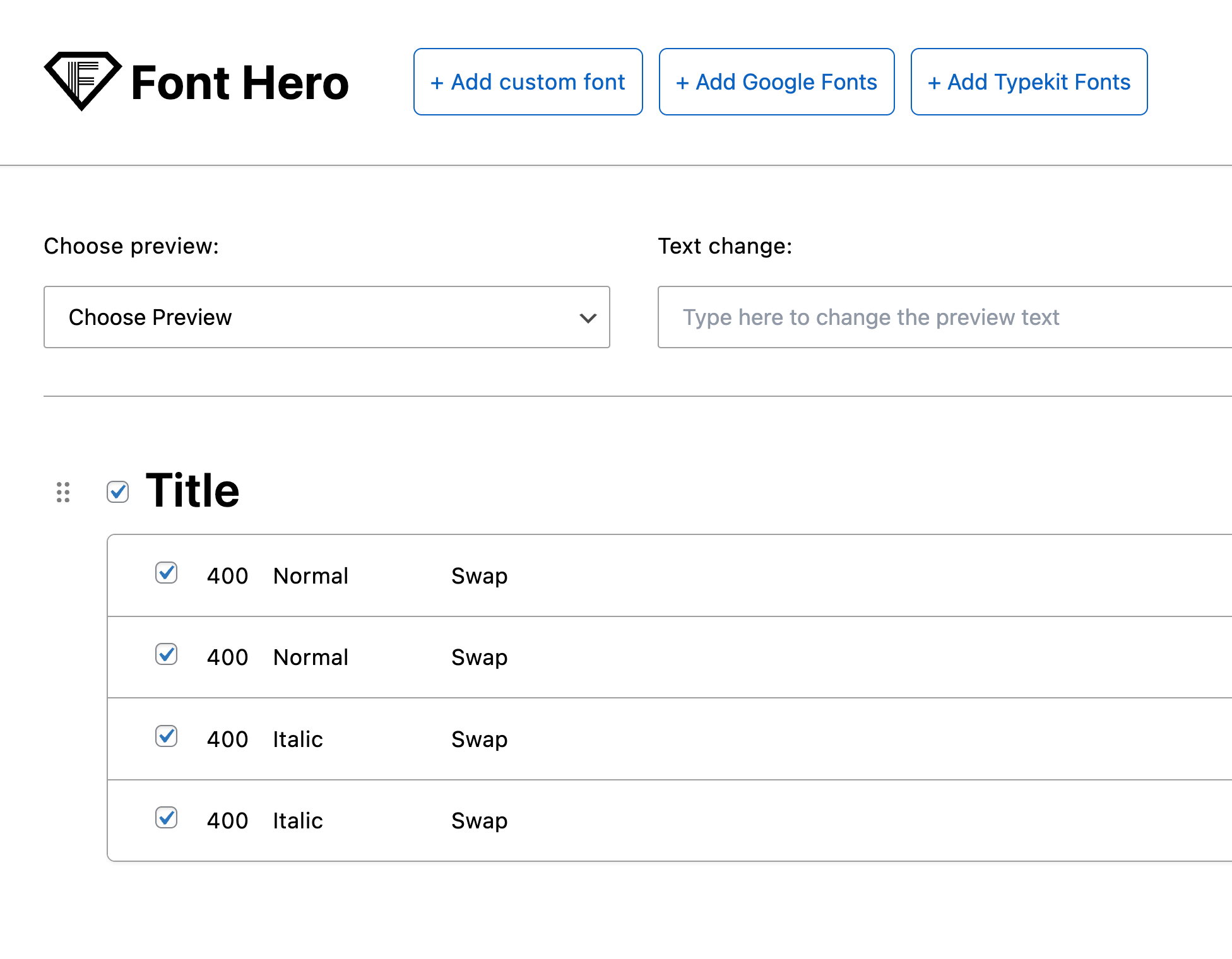 Disable Font Face or Family – Font Hero